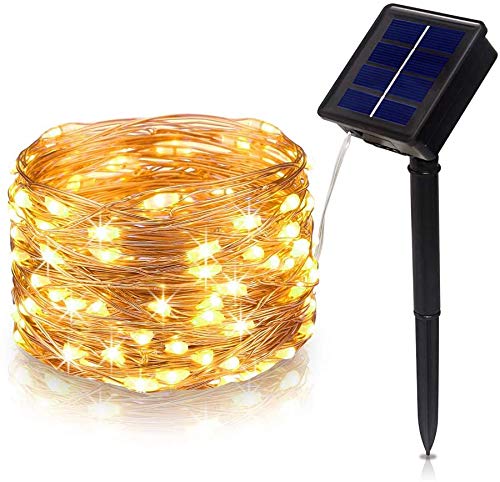 YOZATIA Solar String Lights Outdoor 66Ft 200LED Solar Powered String Lights with 8 Lighting Modes, Waterproof Warm White Color, Copper Wire Fairy Lights