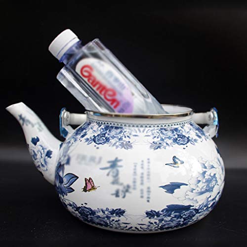 ZNZN Enamel Kettle Large Capacity Kettle Creative Open Flame Heating Chinese Style Teapot with Ergonomic Handle (2.5L /84.5OZ) Multifunctional Water Kettle