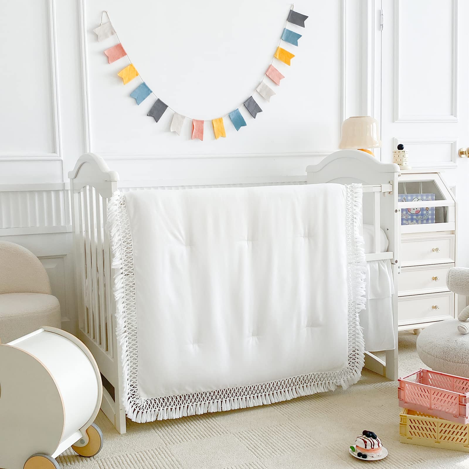 UOZZI BEDDING 3 Pieces Crib Bedding Set Baby Tassels Comforter with Fitted Sheet and Pillow Green