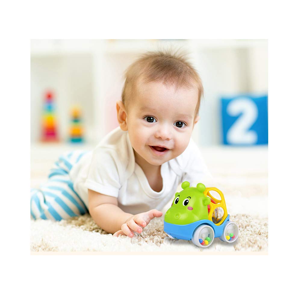 ZHFUYS Rattle & Roll Car,2 Pack Soft Rubber Rattle car 4.5 inch Cute Infant Hand Push Toy car (2 Pack-02)