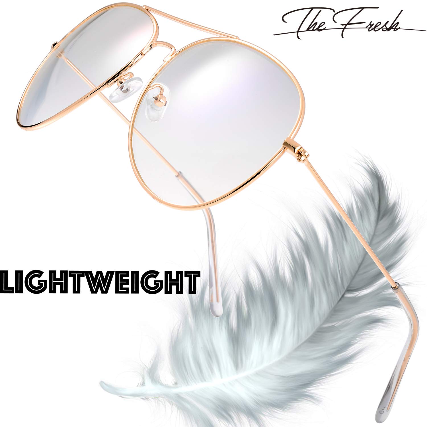 The Fresh Classic Metal Frame Light Color Lens XL Oversized Aviator Sunglasses with Gift Box (3-Glod, Pink)