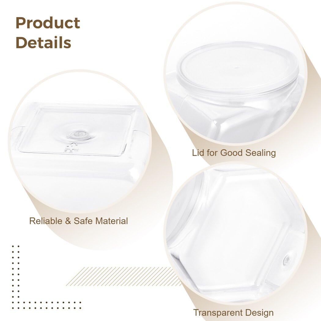 yeesport 4 PCS Plastic Hexagon Candy Jars, 72oz Plastic Cookie Jars with Lids, Food Storage Container, Wide Mouth Plastic Jar, Reusable Cookie Container, Countertop Organizer for Kitchens,