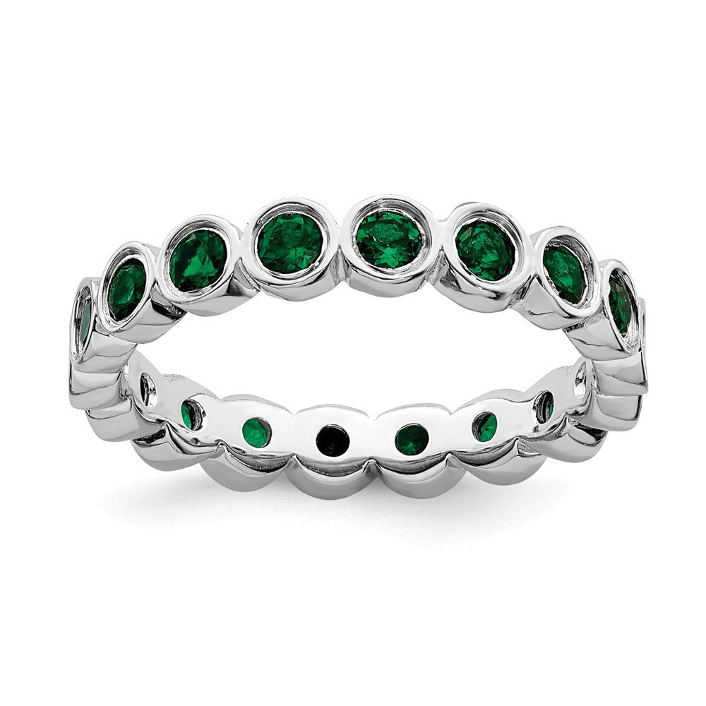 Stackable Expressions 3.5mm Sterling Silver Bezel Set Created Emerald Eternity Ring - Size 6