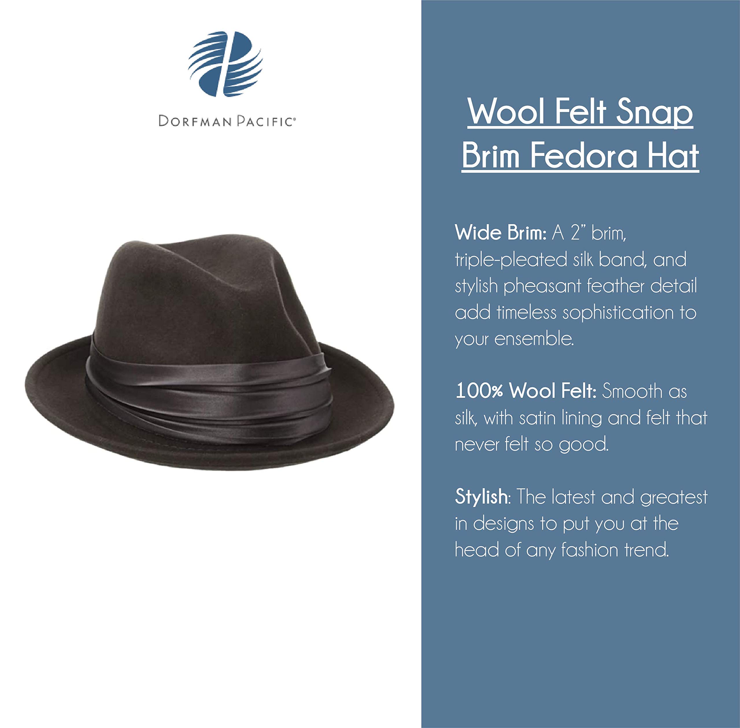 STACY ADAMS Men's Crushable Wool Felt Snap Brim Fedora Hat