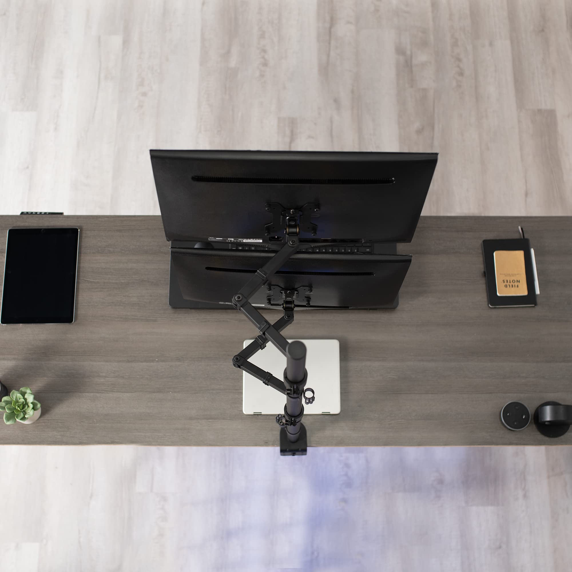 VIVO Extra Tall Vertically Stacked Dual Monitor Desk Mount Stand with 99 cm Stand-up Pole, Fully Adjustable Extended Arms, Fits 2 Screens up to 27 inches, STAND-V012T