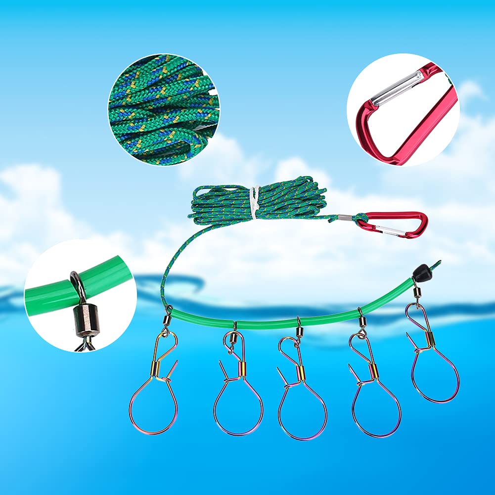 VGEBY 16ft Heavy Duty Fishing Stringer Fish Lock 5 Hook Snaps Stainless Steel Ropes Fishing Tools and Accessories Fish Stringer Heavy Duty Fish Stringer Fish Stringers