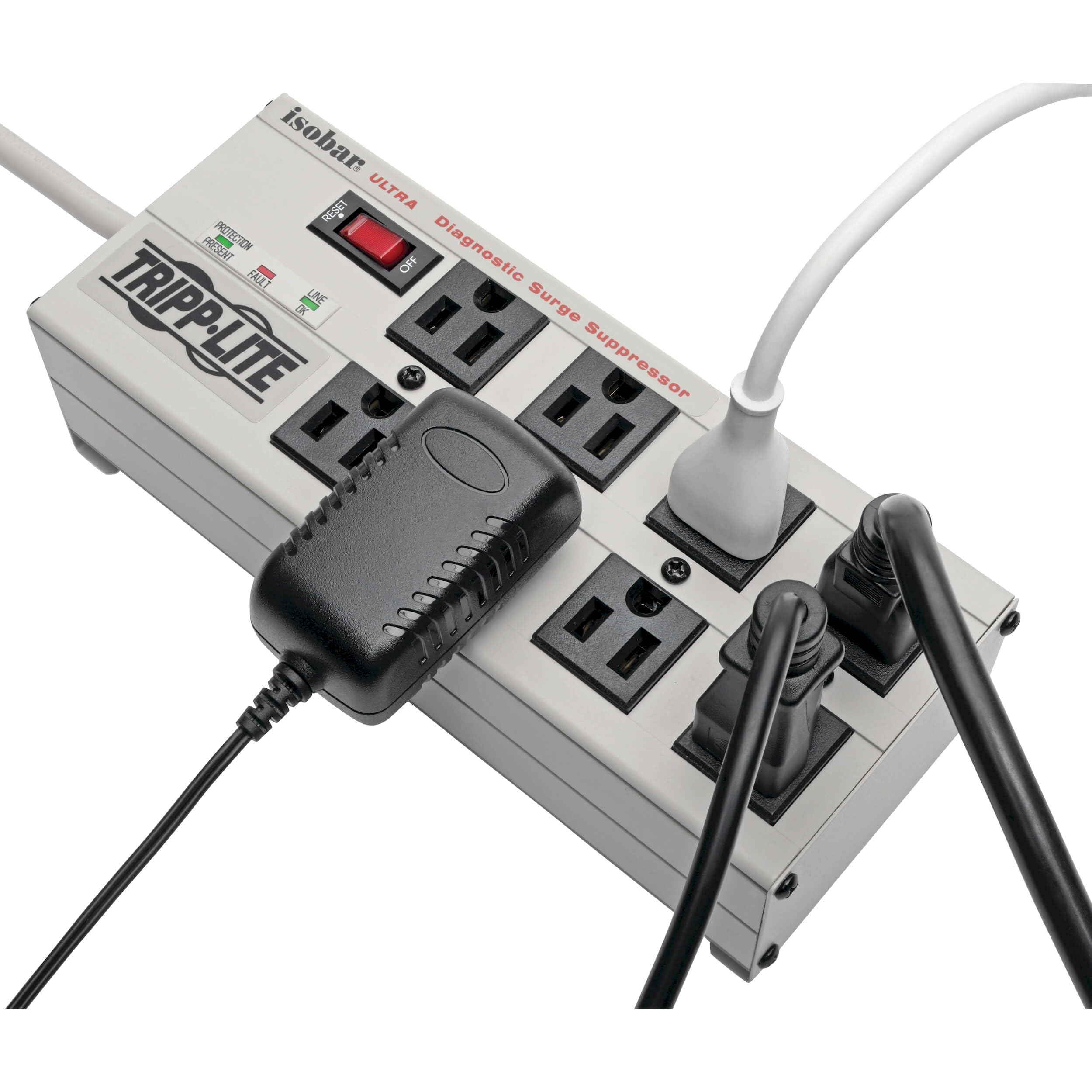 Tripp Lite Isobar 8 Outlet Surge Protector Power Strip, 25ft Long Cord, Right-Angle Plug, Metal, & $50,000 INSURANCE (ISOBAR825ULTRA) Gray