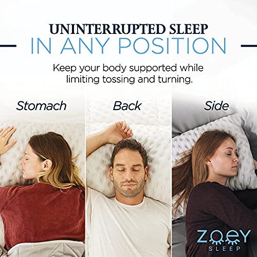 Zoey Sleep Side Sleep Pillow for Neck and Shoulder Pain Relief - Adjustable Memory Foam Bed Pillows for Sleeping - Plush Machine Washable Pillow Cover - Queen Size 19" x 29" (Queen, White)