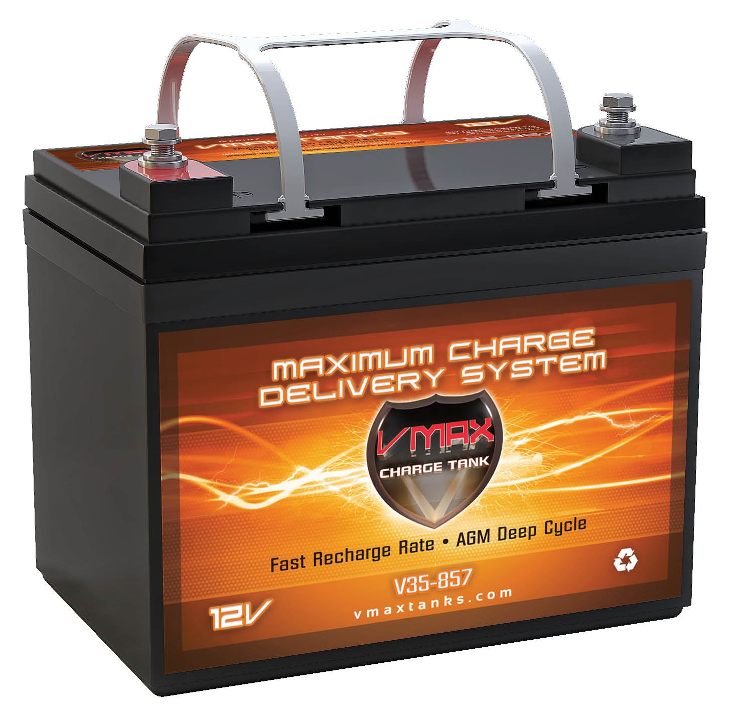 VMAXTANKS V35-857 12 Volt 35AH AGM Marine Deep Cycle Battery for 30 Pound Electric Trolling Motors (GROUP U1)