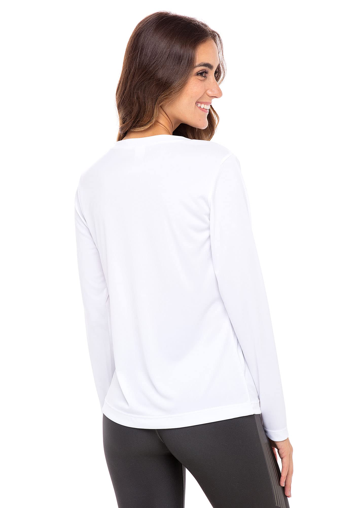 Women's Long Sleeve Moisture Wicking Athletic Shirts UP F50+ UV Rash Guard Sun Protection White-M