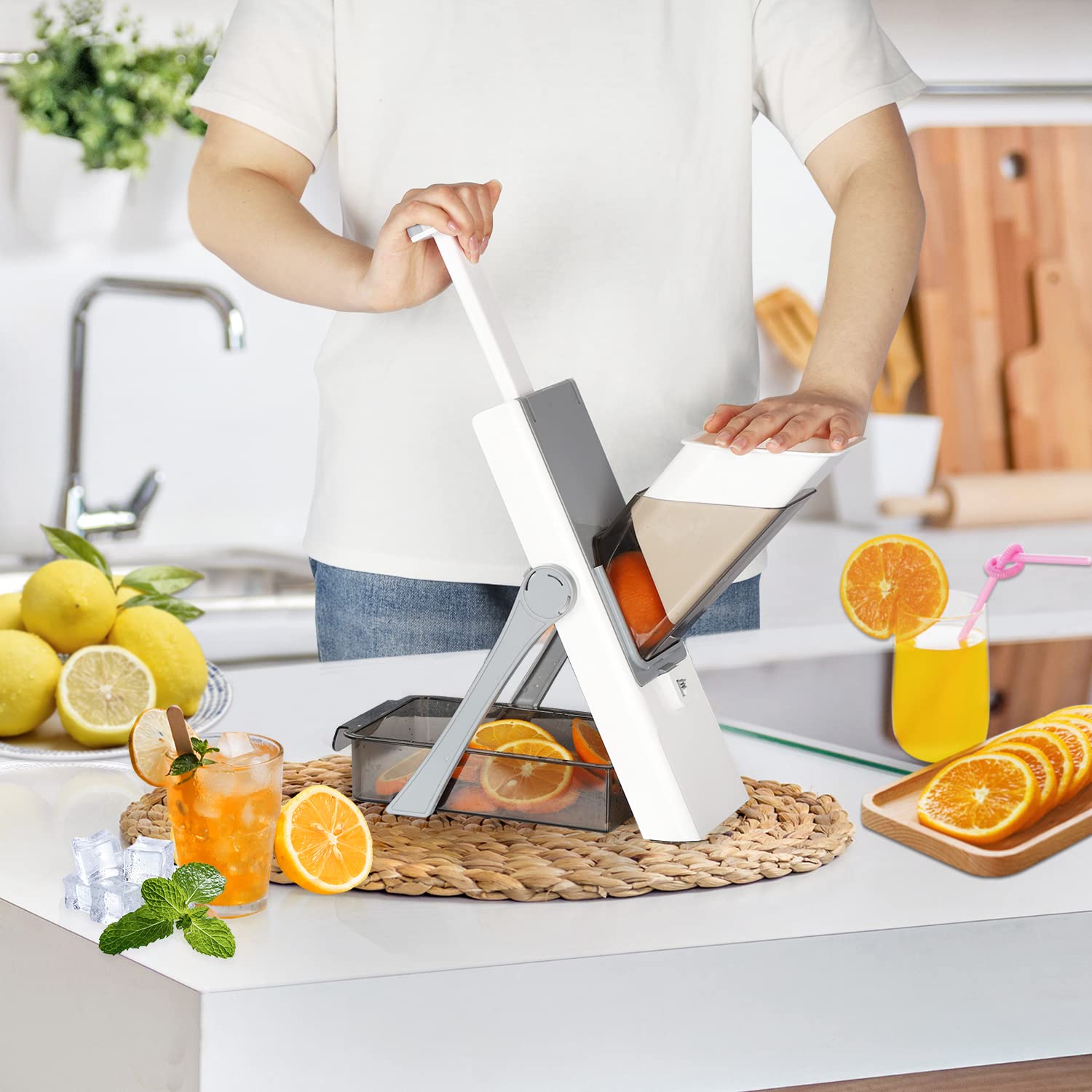 Upgrade Safe Mandoline Slicer for Kitchen 5 in 1 Vegetable Cutter Bigger Vegetable Potato Slicer Chopper Upgrade Biger Size