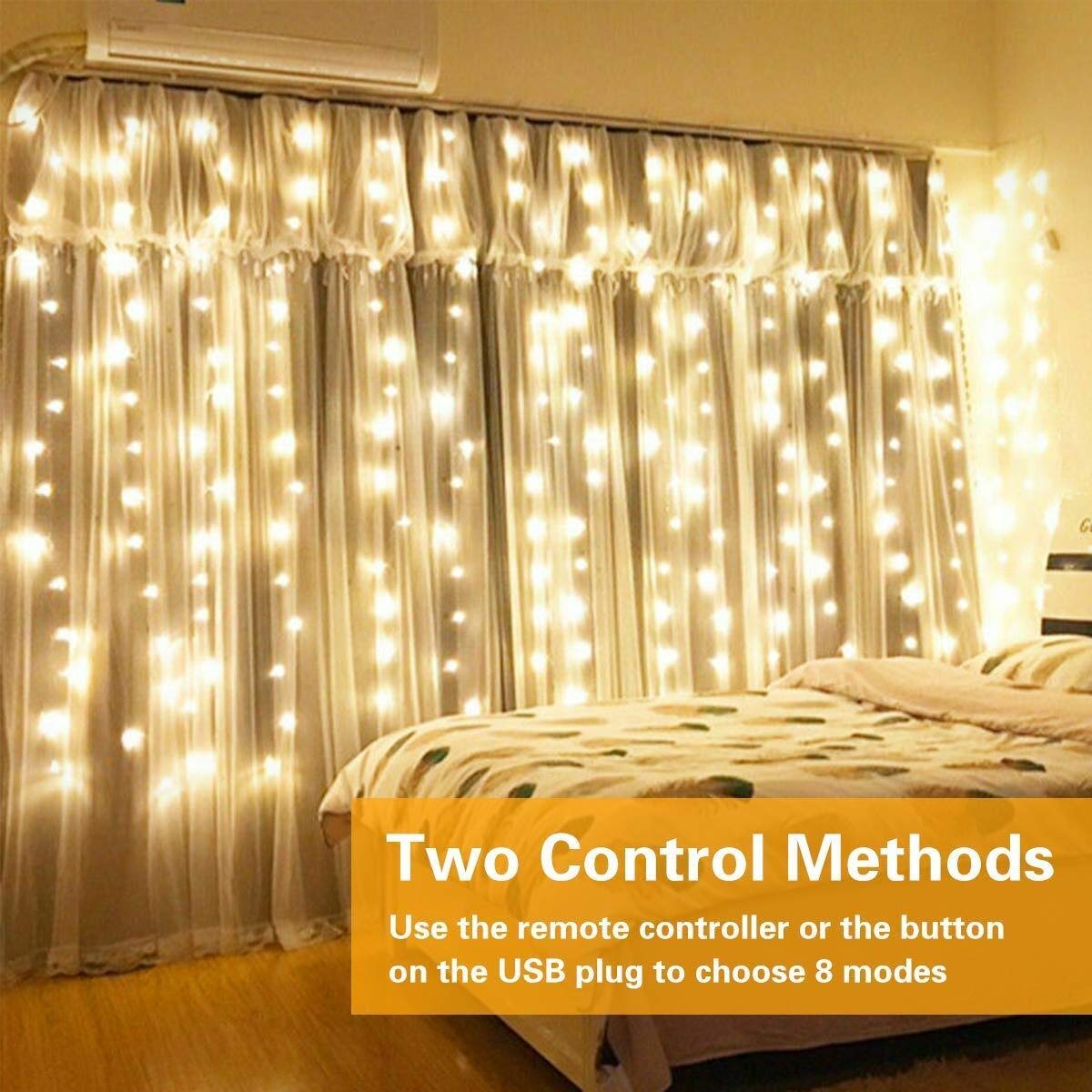 ZBM--ZBM LED Light String Curtain, Remote Control, 8 Modes Lights, Warm White LED 300 Fairy Lights, Decorative Light String Fairy, Home Garden Decoration Wedding Party Fairy Lights