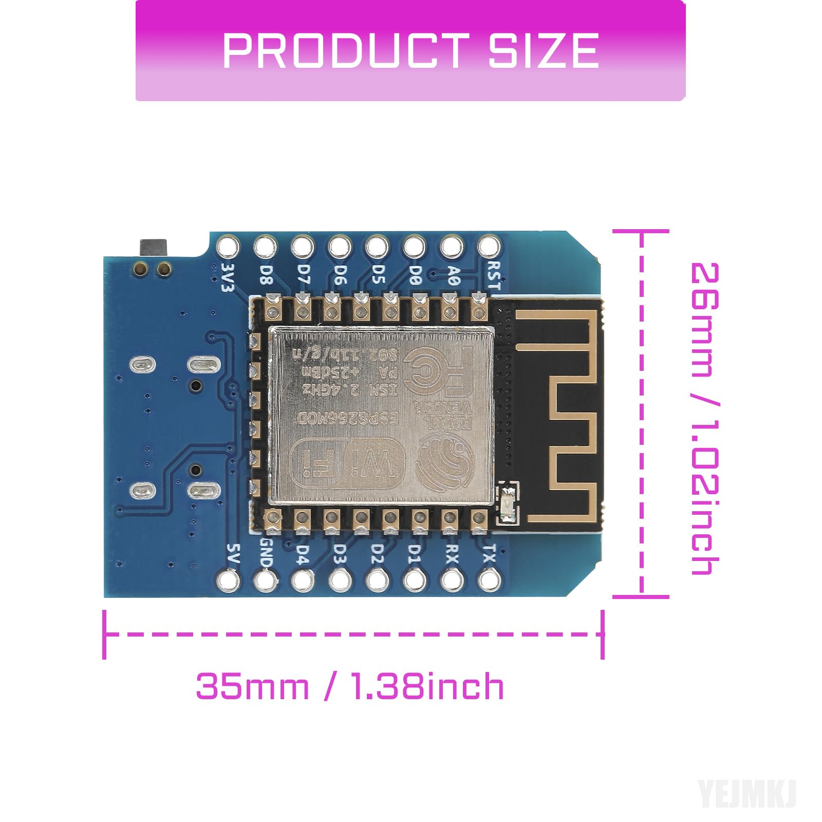 YEJMKJ D1 Mini NodeMcu ESP8266 Module Type-C USB ESP-12F WLAN WiFi Internet Development Board Base on ESP8266 ESP-12F Compatible with Arduino, WeMos D1 Mini