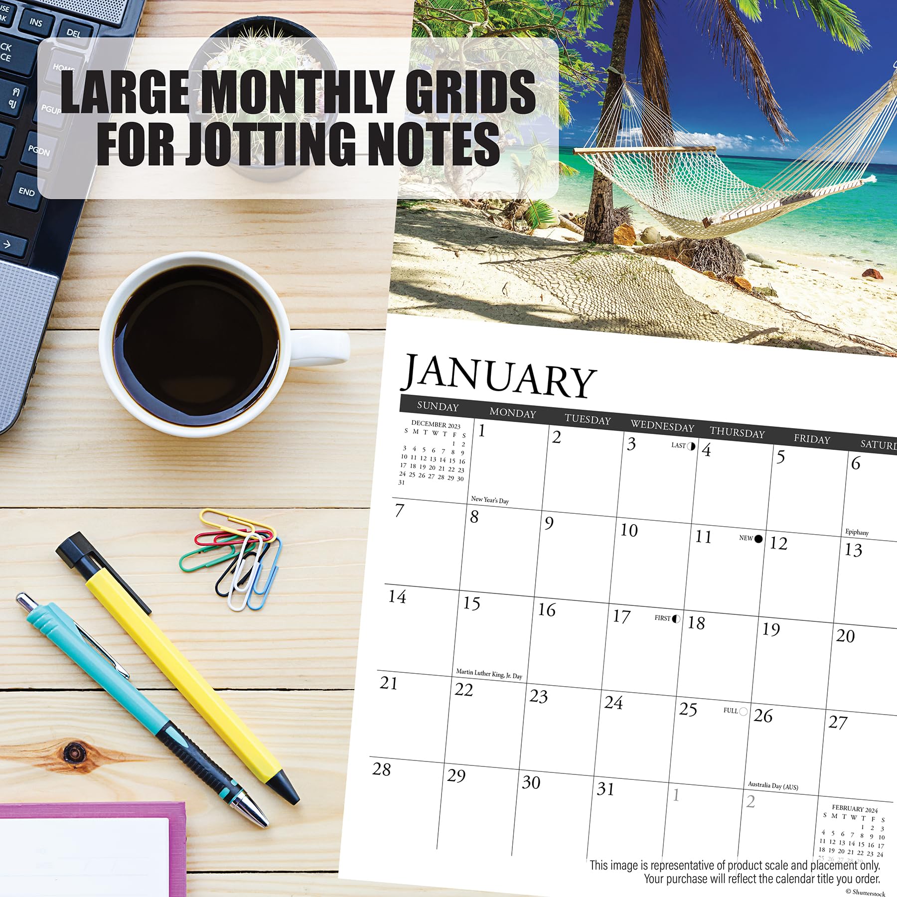 Willow Creek Press Beaches Monthly Mini 2024 Wall Calendar (7" x 7")