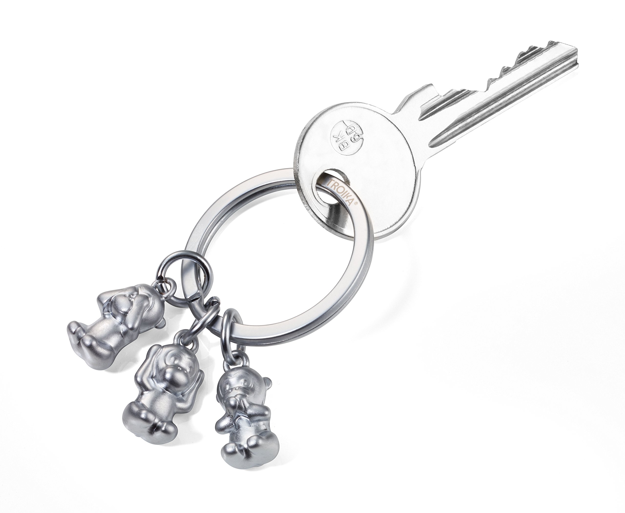 TROIKA THREE MONKEYS – KR17-18/MA – Keyring – emoji monkey – 3 monkeys – See no evil, hear no evil, speak no evil. – keychain, key chain – cast metal– matt – chrome plated – silver – TROIKA-original