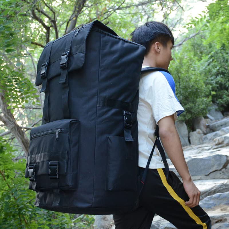 Yiouekiun 120L Camping Hiking Backpack Men Large Survival Hunting Waterproof Backpack Mountaineering Marching International Consignment Travel Toilet Backpack (Black)