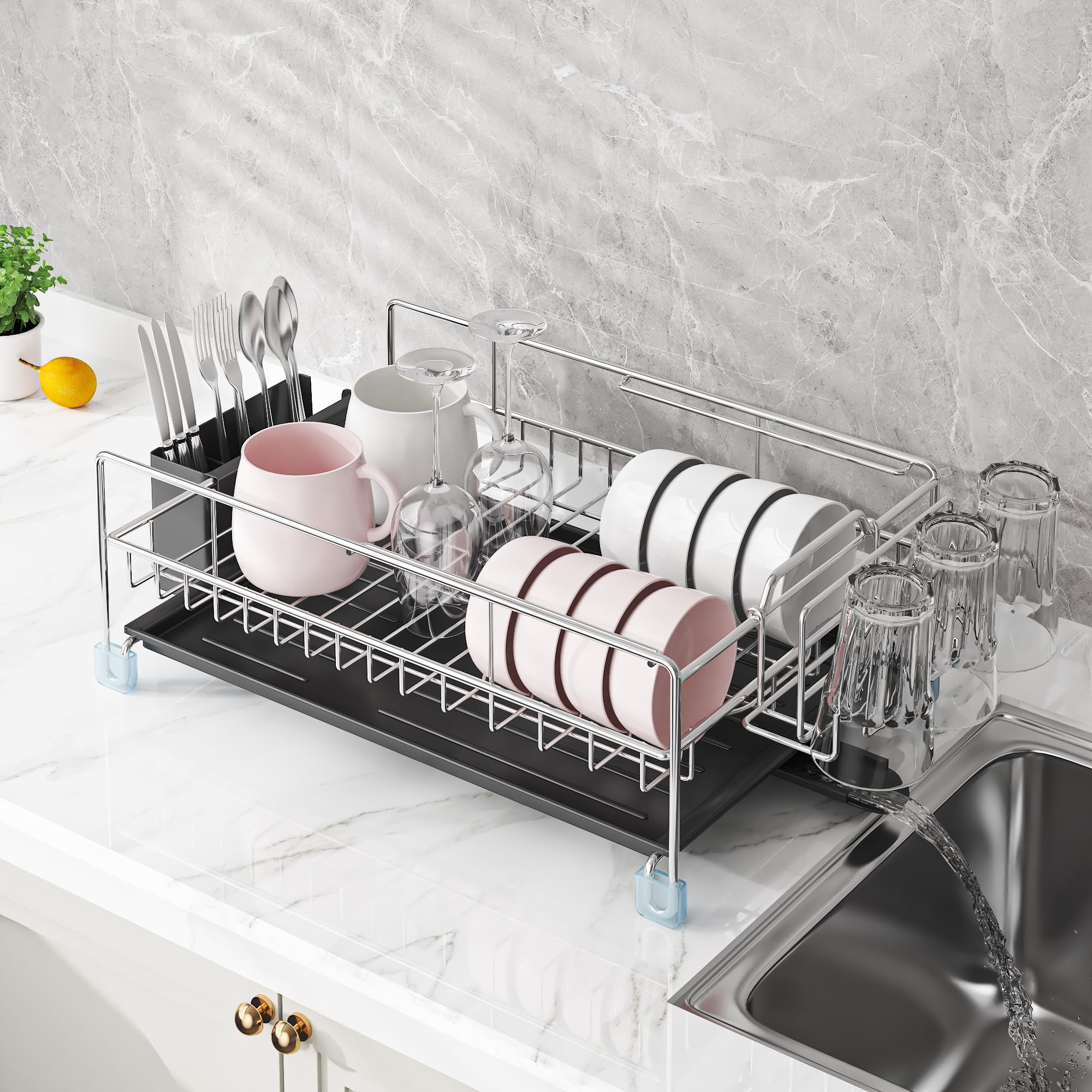 Youvip Dish Drying Rack for Kitchen Counter- Space-Saving, Extra top Dish Rack with a Cutlery Holder for Dishes, Spoons and Forks,Stainless Steel