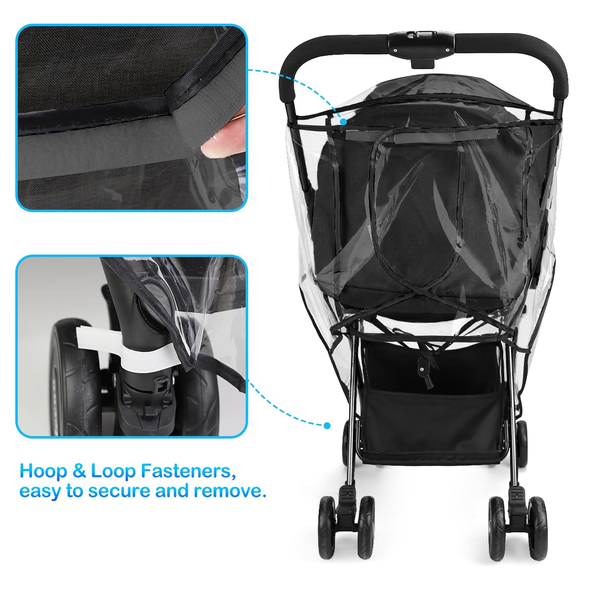 Zooawa Stroller Rain Cover, Universal Size Baby Christmas Travel Weather Shield Food Grade EVA Plastic Waterproof Windproof Dust Resistant Stroller Raincover for Jogger Stroller Buggy Pram - Clear