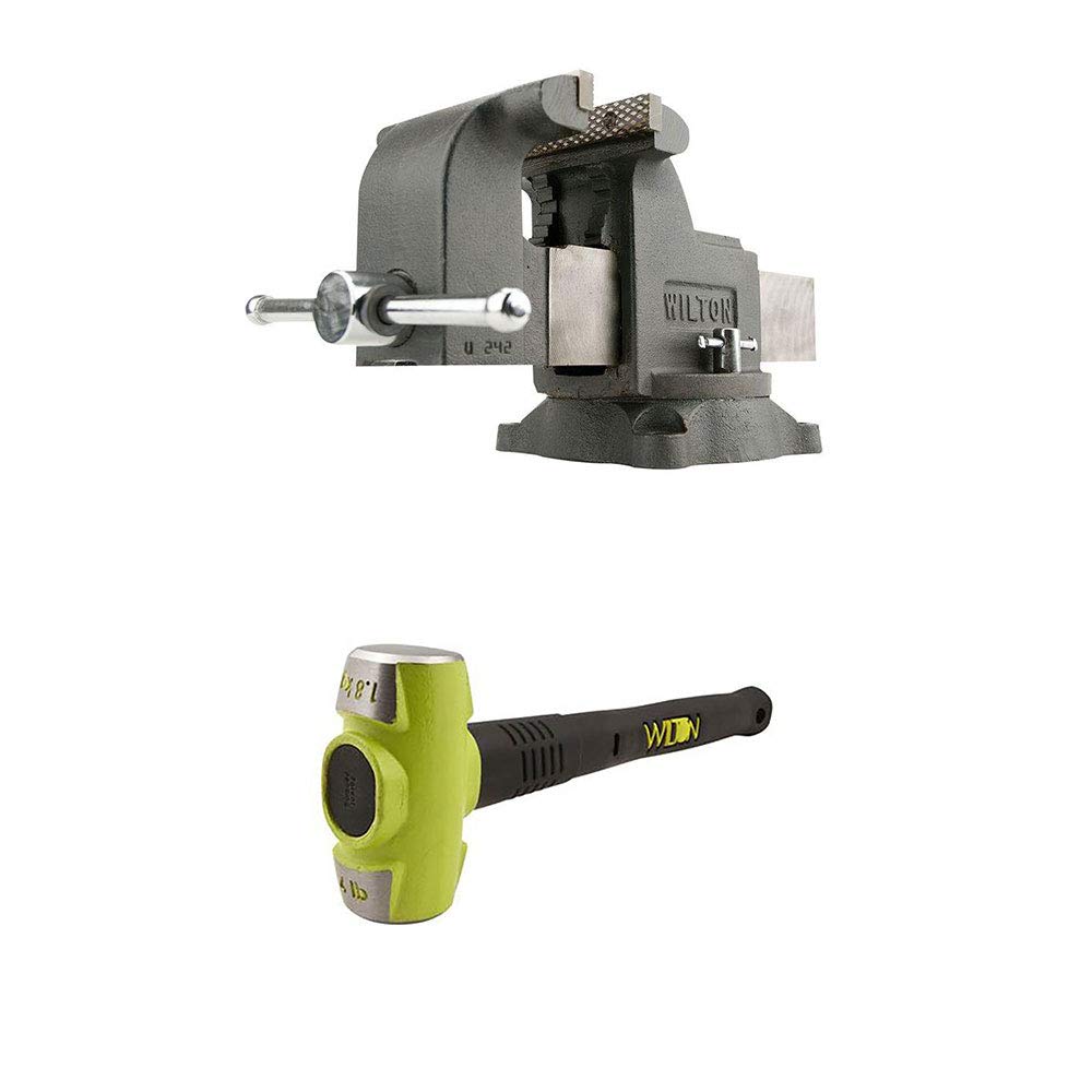 Wilton WS6 6 Inch Jaw 360 Degree Steel Swivel Base Bench Vise and BASH 4 Pound Sledge Hammer with Non-Slip Grip