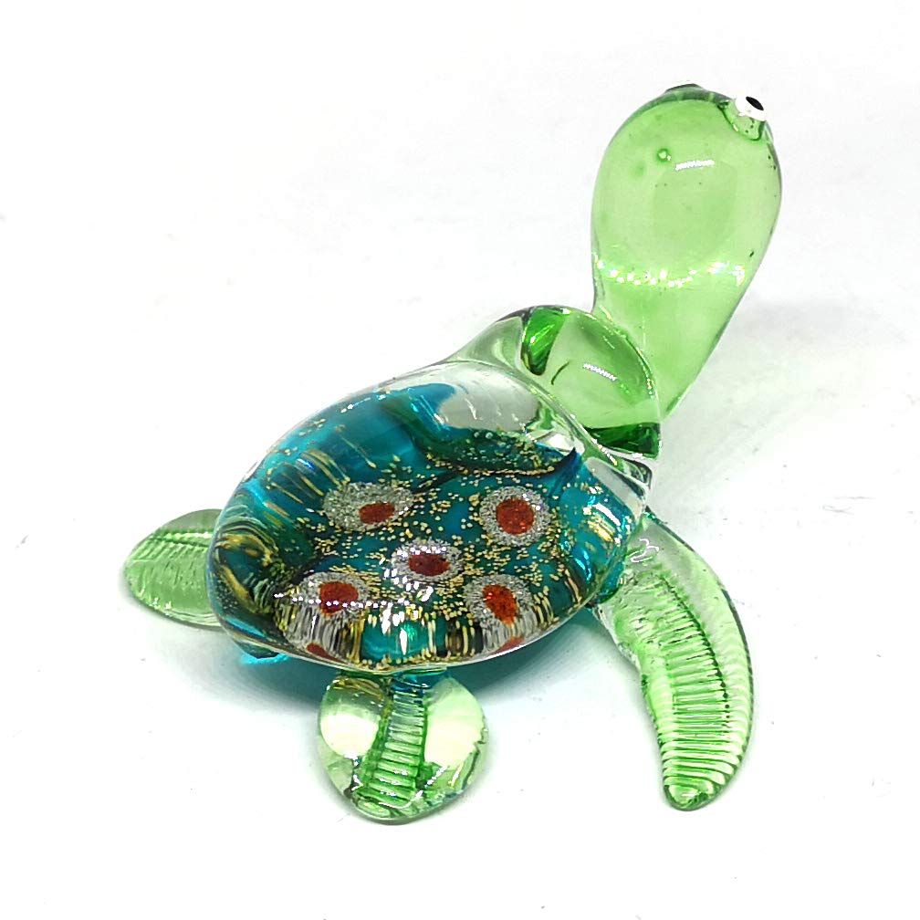 ZOOCRAFT Sea Turtle Hand Blown Glass Figurine Collectible Aquarium Miniature Home Garden Decor Personalized Gift