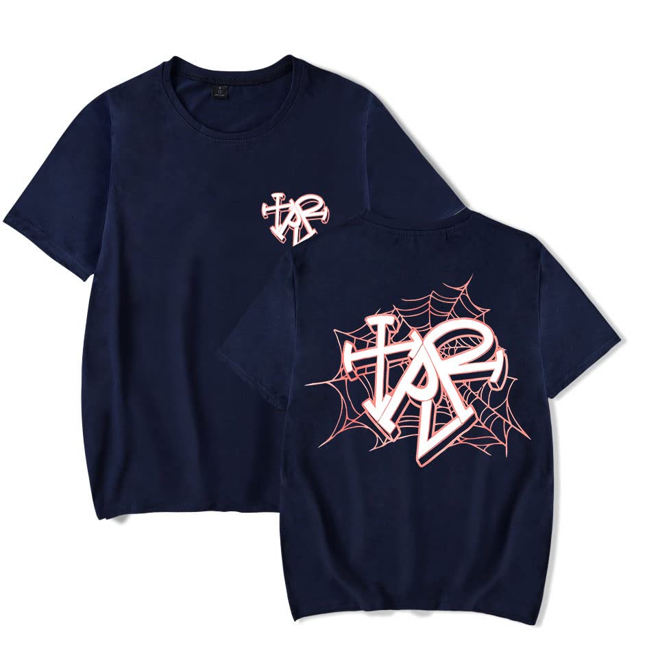 XPLR New Cobweb Print Tshirt Sam and Colby Merch Summer Short Sleeve Tee Women Men Streetwear (Navy Blue,XL)