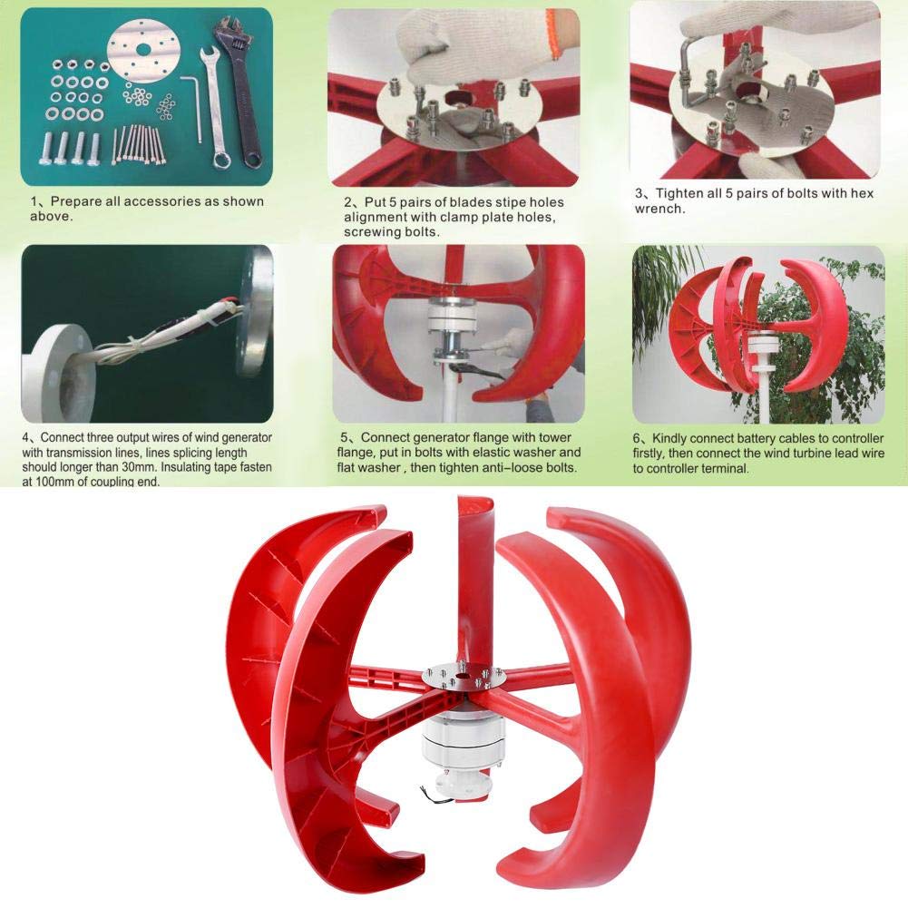 Wind Turbine Generator Kit, 600W DC12V Vertical Wind Generator Kit Electricity Producer Equipment(White)