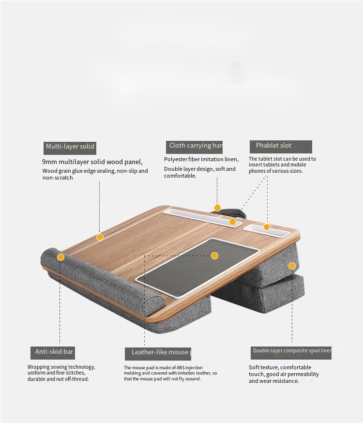 veimisecerts Laptop Lap Desk, Lap Desk with Cushion Fits up to 17 inch Laptop, Adjustable Triple Lap Pad Storage Function, Wrist Rest, for Home Office Adults Students,Laptop Stand for Bed (Wood grain)