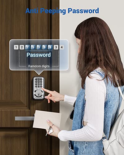 Veise Keyless Entry Door Lock, Electronic Keypad Deadbolt Lock, Auto Lock, 1 Touch Locking & 20 User Codes, Anti-Peeking Password, Easy Installation Design - Satin Nickel
