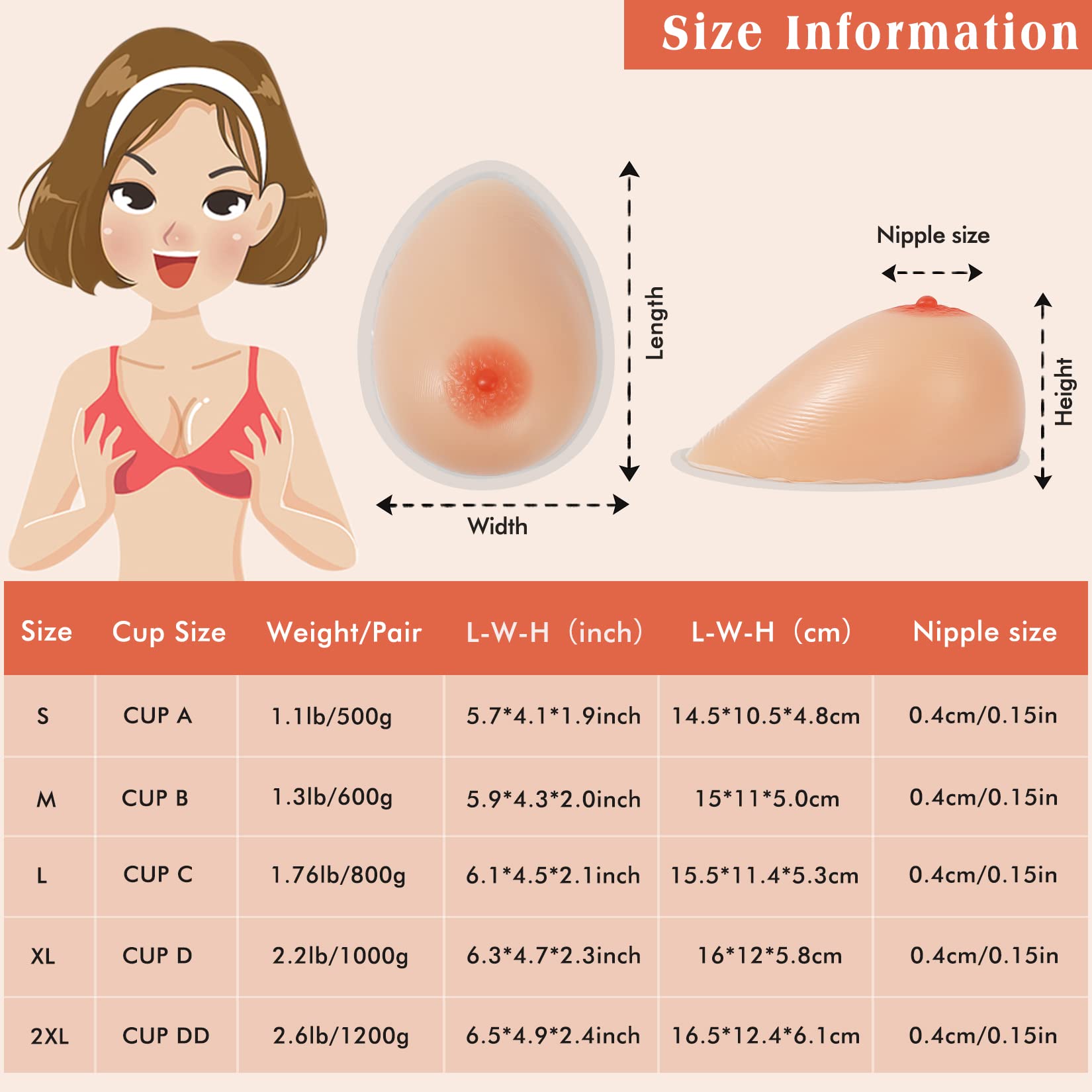 Windsleeping B cup Self Adhesive Silicone Prosthesis Attachable Breast Forms Mastectomy Self-Adhering Fake Boobs for Crossdresser, Transgender Cosplay(M)