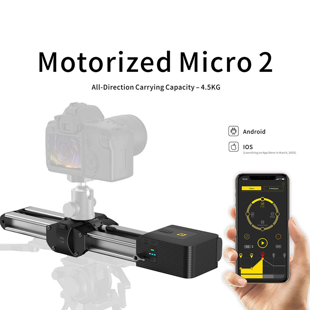 Zeapon Motorized Micro 2 Camera Slider, Travel Distance 52cm/20in, 4.5KG All-Direction Carrying Capacity, 39 Decibels Motor, 3 Adjustable Speeds, Power-Off Protection, APP Supported Android & iOS