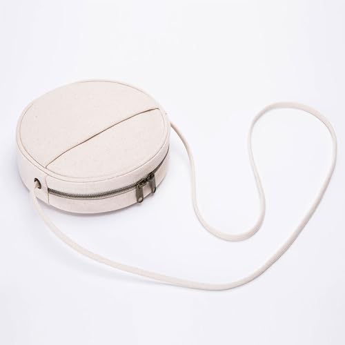 YONBEN Circle Crossbody Bag for Women - Cotton Canvas Circle Purse with Zipper, Adjustable Knot Shoulder Straps