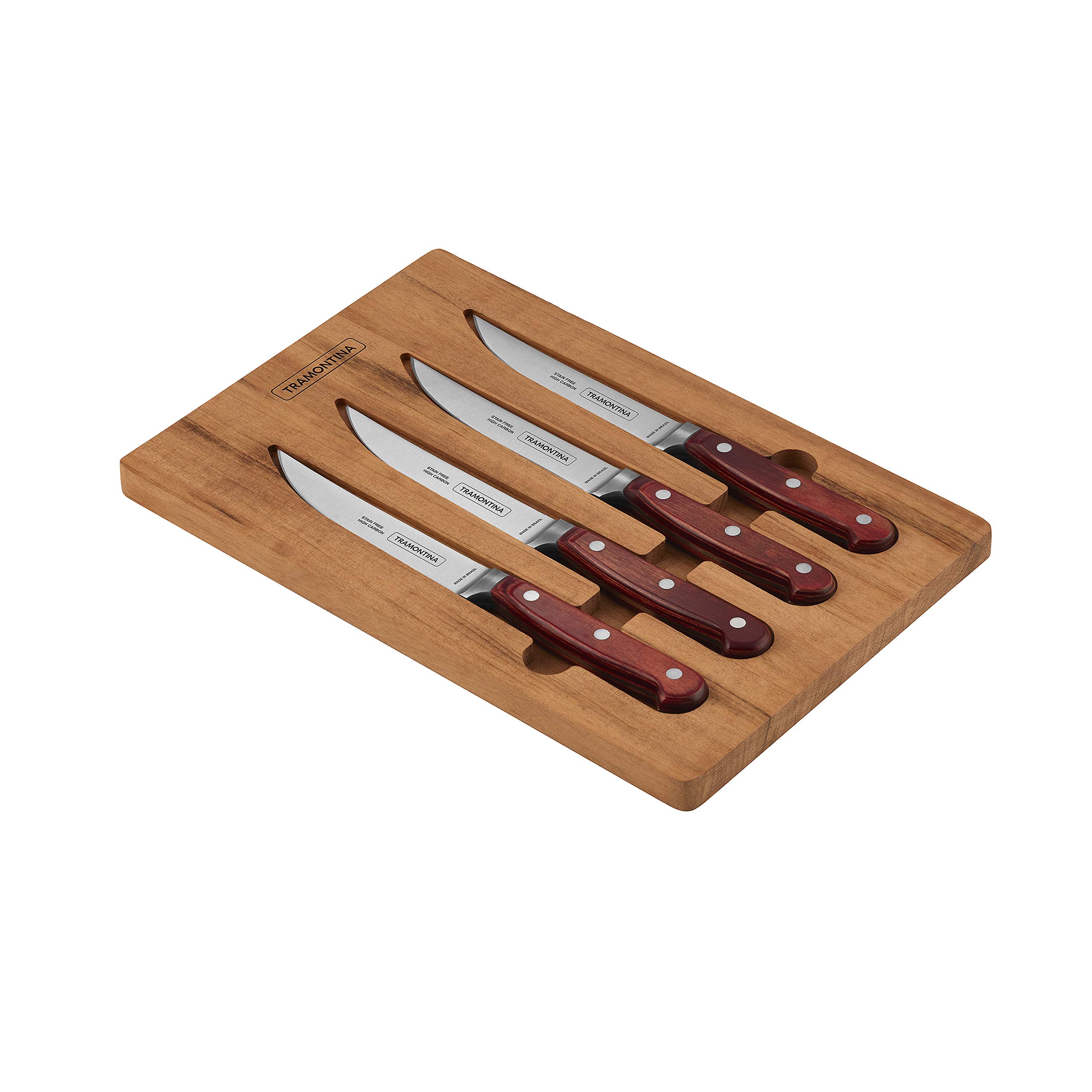 Tramontina 5-inch Forged Steak Knife Set with Wood Storage Tray and Handles (4-Piece), 80028/010DS
