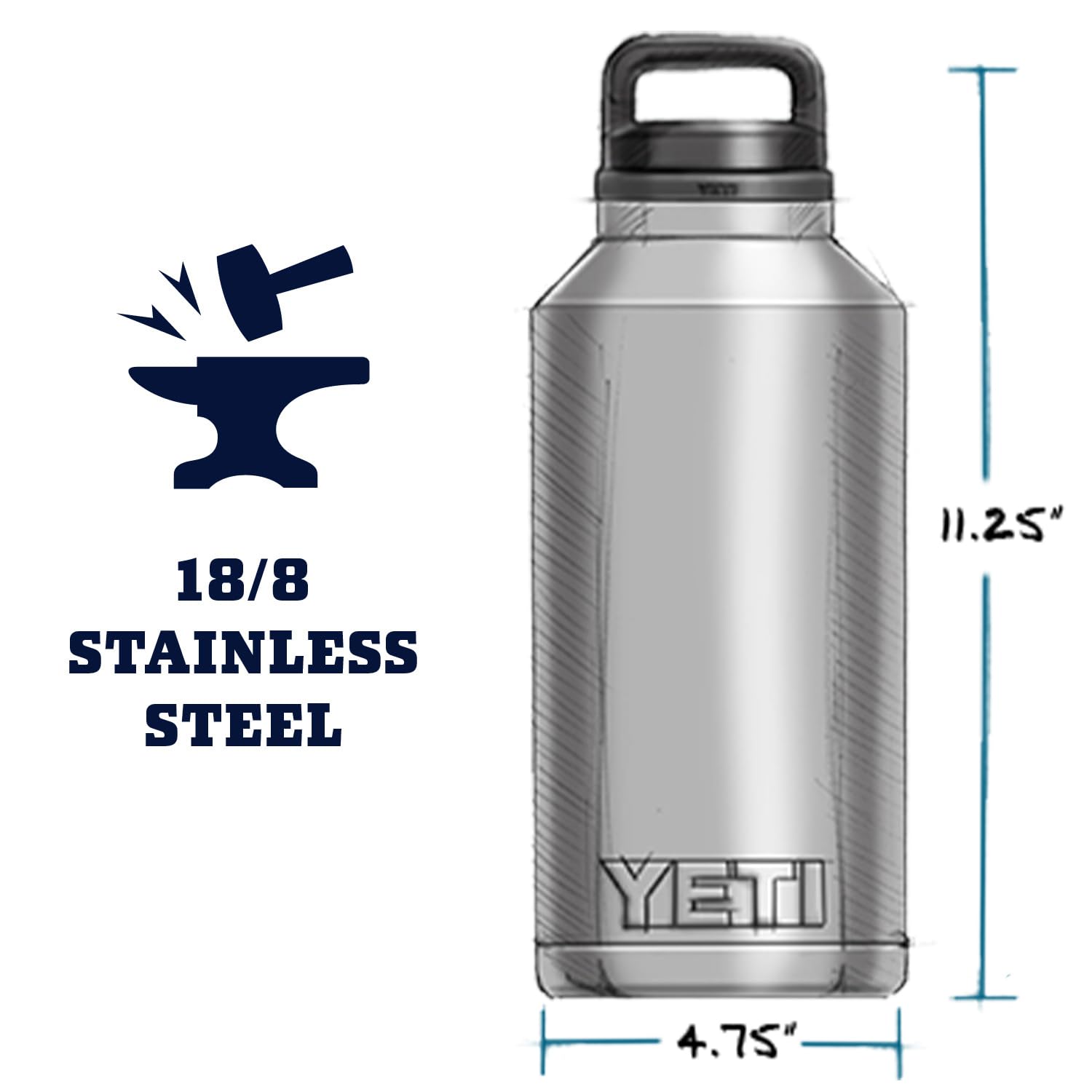 YETI Rambler 64 oz Bottle, Vacuum Insulated, Stainless Steel with Chug Cap, Camp Green