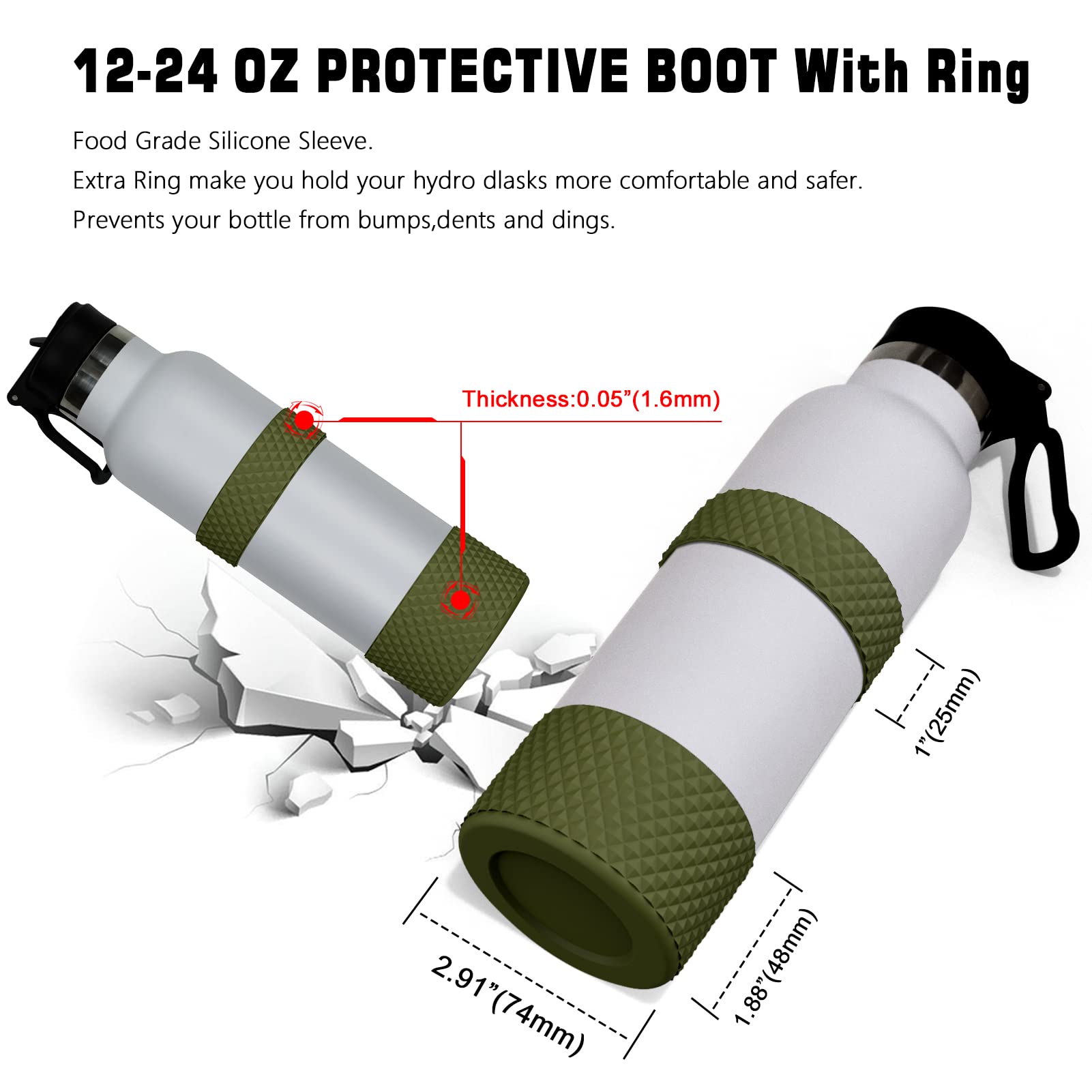 Water Bottle Boot, Double Protective Diamond Texture Silicone Boot Protector Compatible with 12oz-40oz Hydro Sport Flask Anti-Slip Flex Boot Bottom Sleeve Cover