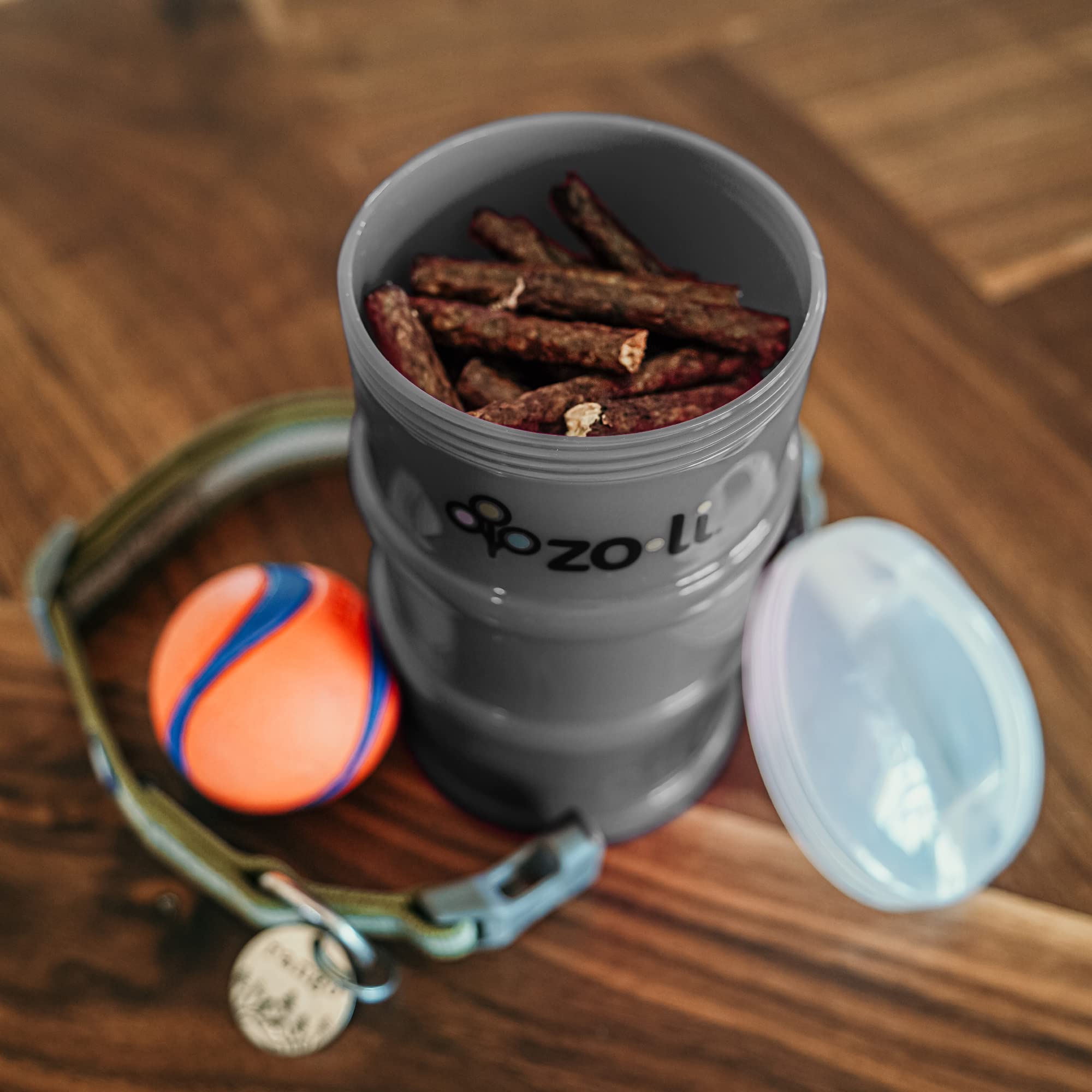 Zo·Li Pet Treat Tower Grey | Large stackable pet treat containers, pet food travel container, 3 containers 8oz each, modular pet snack holder, dog treat containers