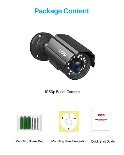 ZOSI 1080P HD TVI Security Camera for Home Office Surveillance CCTV System Bullet BNC Camera with Night Vision Black