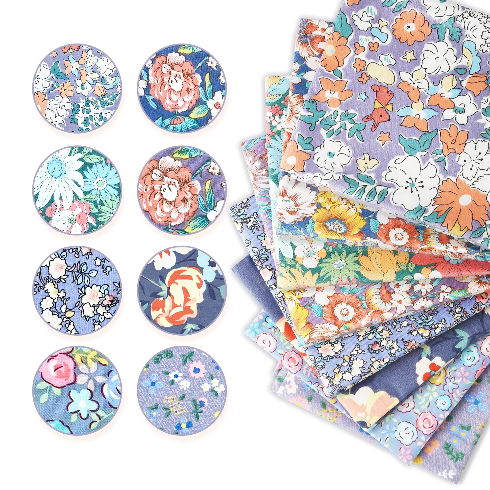 UPSYTIO 8PCS Cotton Fabric Bundles - 18 × 22 Inches Floral Printed Fat Quarters Quilting Sheets for Sewing Crafts Patchwork and DIY Projects(Floral)
