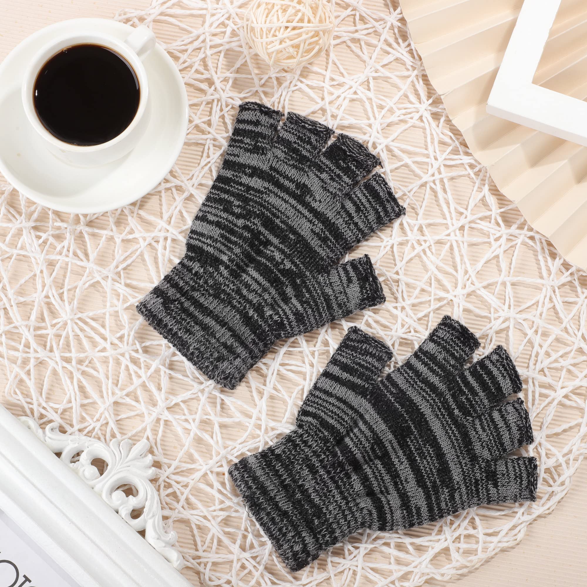 URATOT 2 Packs Winter Knitted Gloves Fingerless Gloves Warm Magic Half Finger Gloves for Men and Women