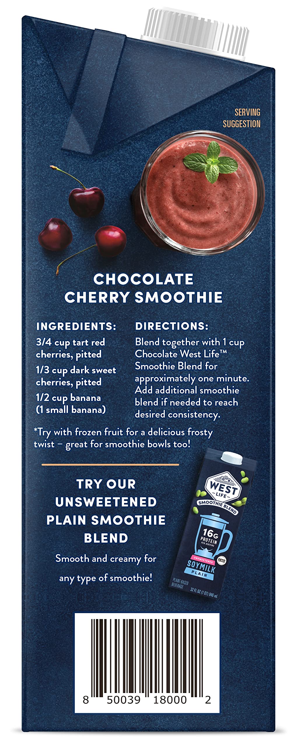 West Life Smoothie Blend Soy Milk, Chocolate, 16g of Protein, Vegan Dairy Alternative, Lactose-Free, 32oz (Pack of 12)