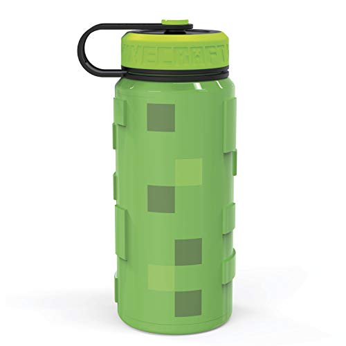 Zak Designs Minecraft 24oz Stainless Steel Vacuum Insulated Water Bottle - Rugged Sports Bottle Easy Grip and Keeps Drinks Cold (24 oz, Minecraft)