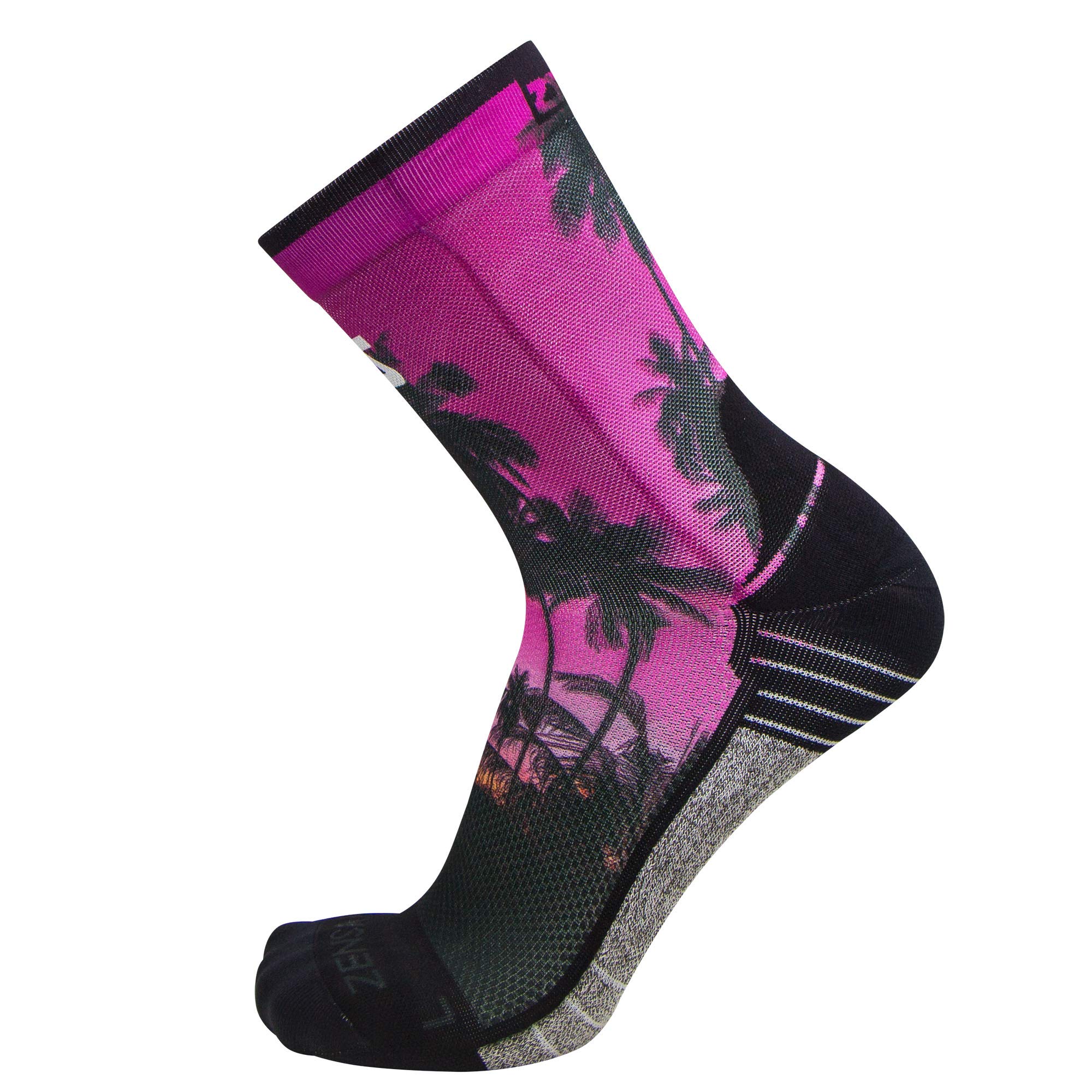 Zensah Limited Edition Running Socks - Anti-Blister Comfortable Mini-Crew Sport Socks, Moisture Wicking (Large, Tropical Palm Trees)