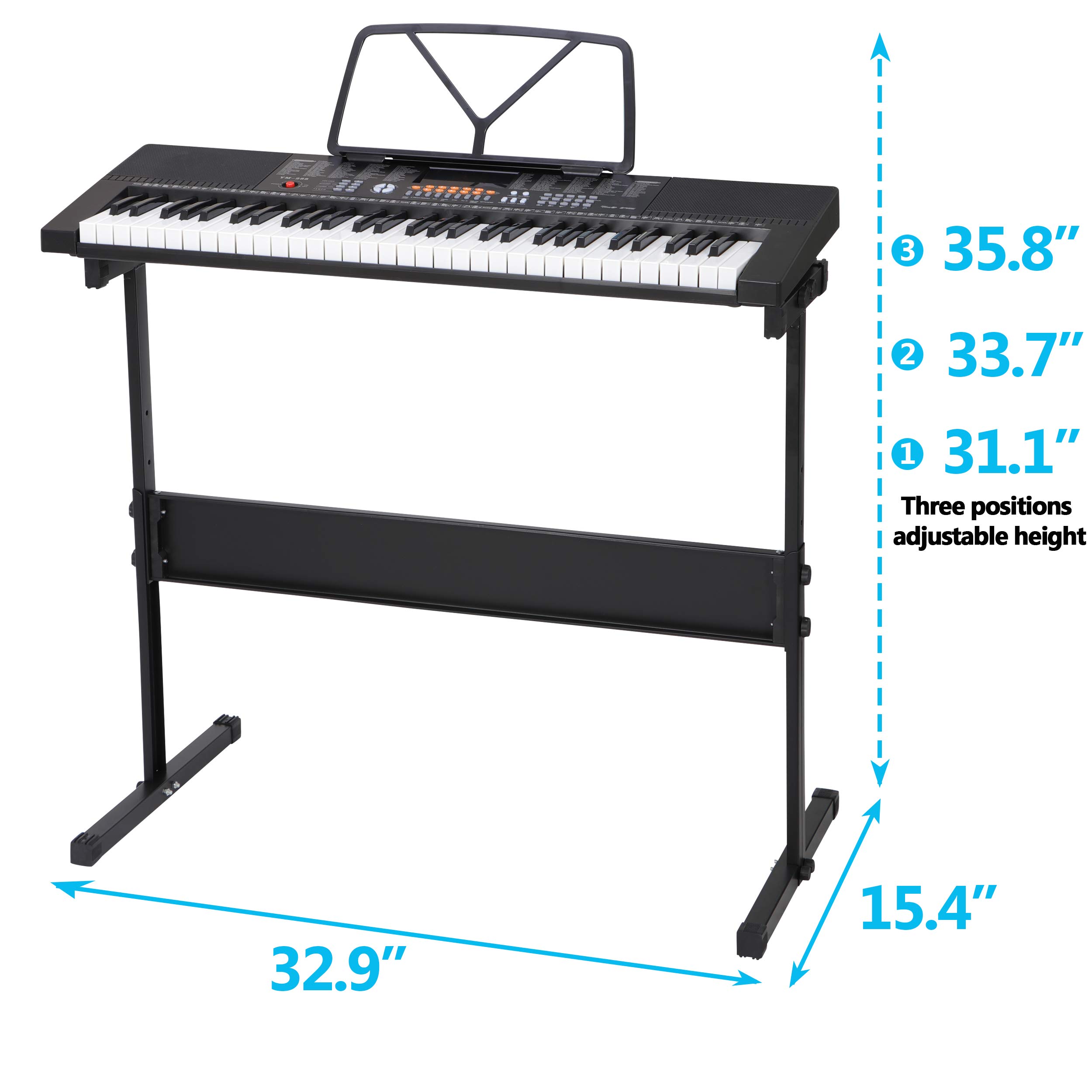 ZENY 61-Key Portable Electric Keyboard Piano with Built In Speakers, LED Screen, Headphones, Microphone, Piano Stand, Music Sheet Stand and Stool
