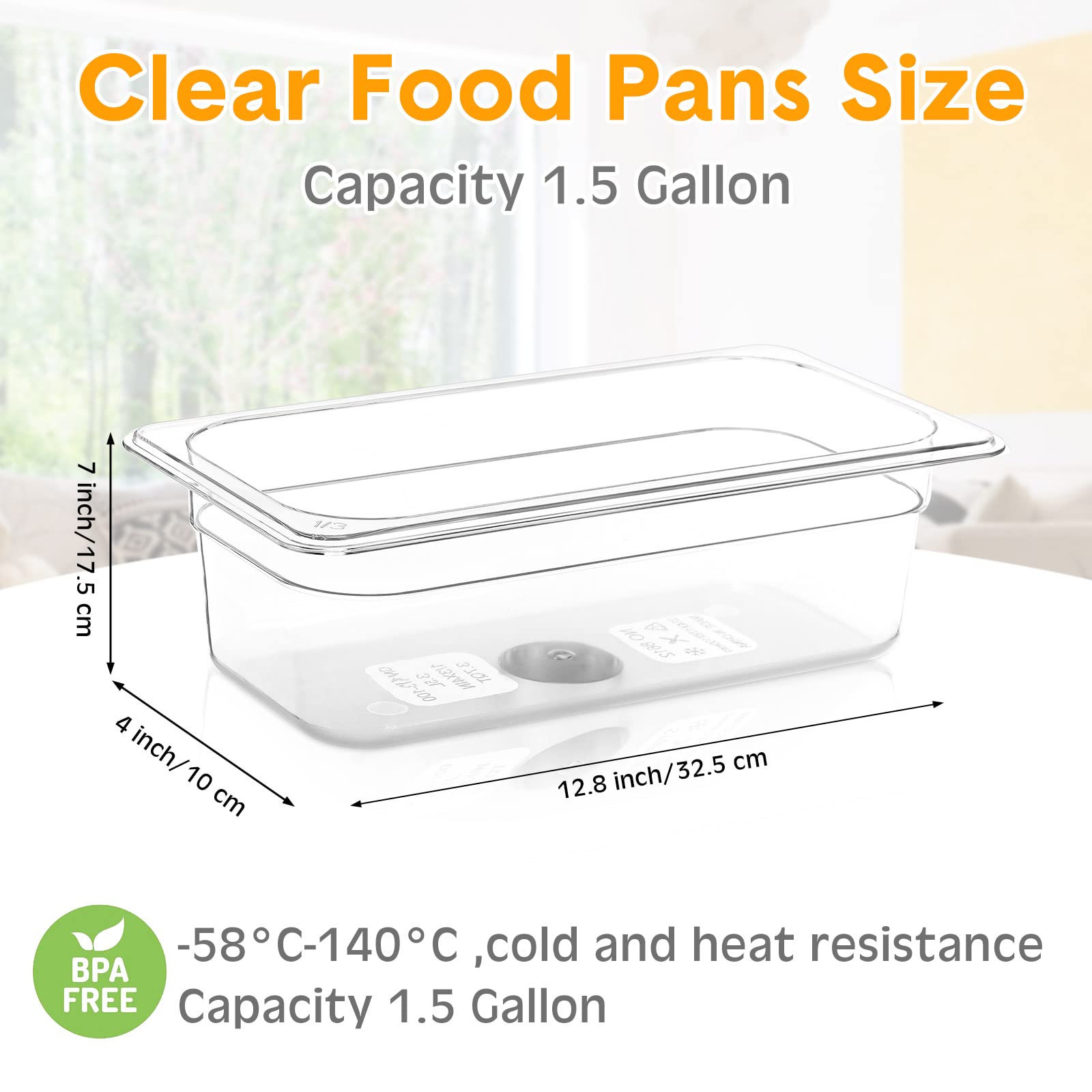 Yinder 12 Pack Plastic Food Pan 1/3 Size Commercial Food Storage Containers Pans Clear Stackable Restaurant Hotel Pans for Kitchen Fruits Vegetables Beans Corns (4 Inches High, 1.5 Gallon)