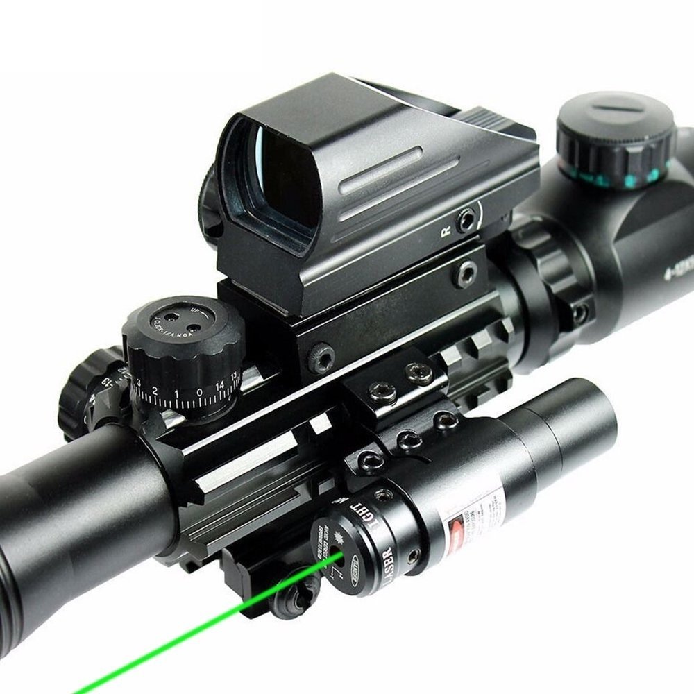 THEA C4-12X50 Scope Dual Illuminated Reticle w/Green Laser Sight and 4 Tactical Holographic Dot Reflex Sight (12 Month Warranty) (Green)