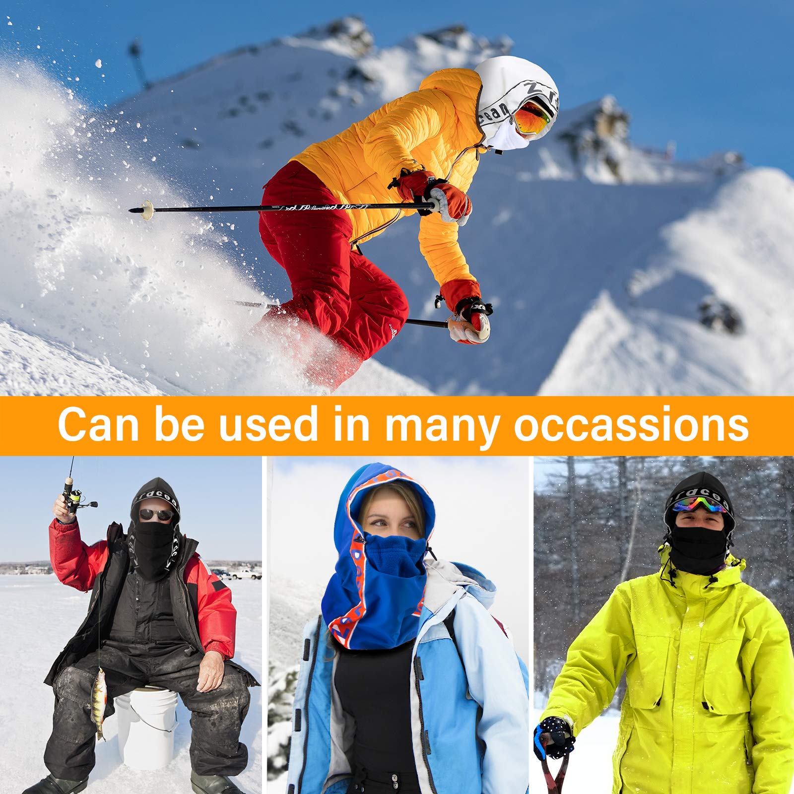 ZERDOCEAN Cold Weather Balaclava Fleece Ski Mask Hat Winter Windproof Hood Cycling Waterproof for Women Men White