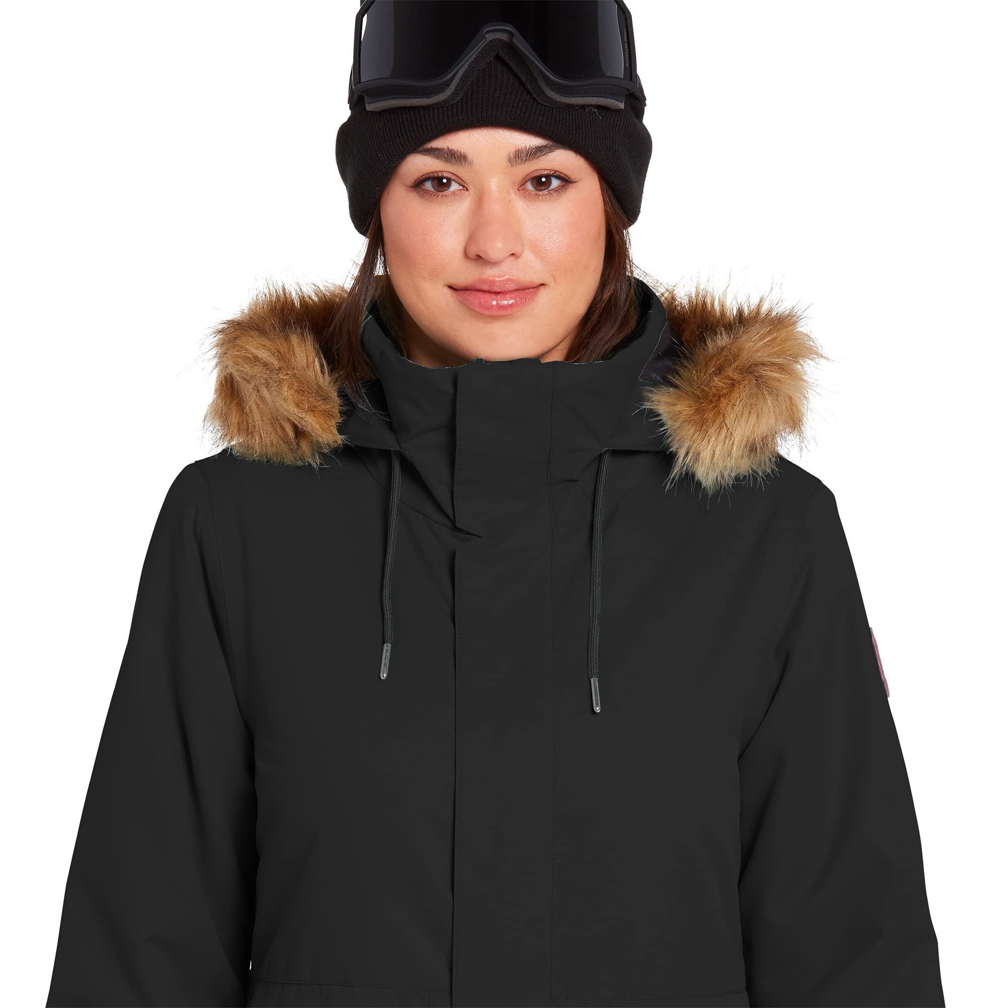 Volcom Women's Fawn Insulated Snowboard Ski Winter Hooded Jacket, black, Medium