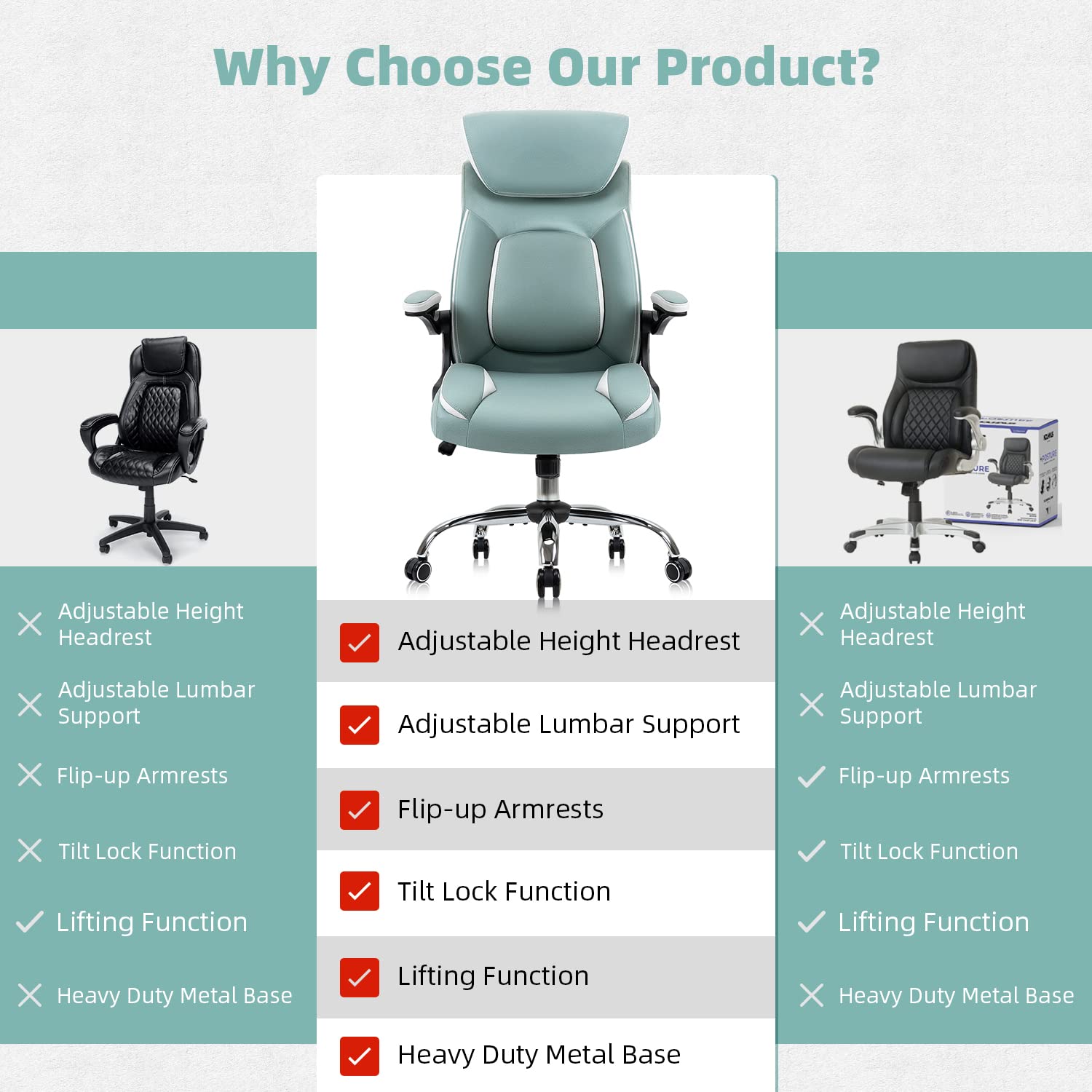 YAMASORO Ergonomic Home Executive Office Chair with Flip-up Armrests and Lumbar Support, High Back Desk Chair Computer 360 Swivel Adjustable PU Leather for Adults and Teens, Morandi Green