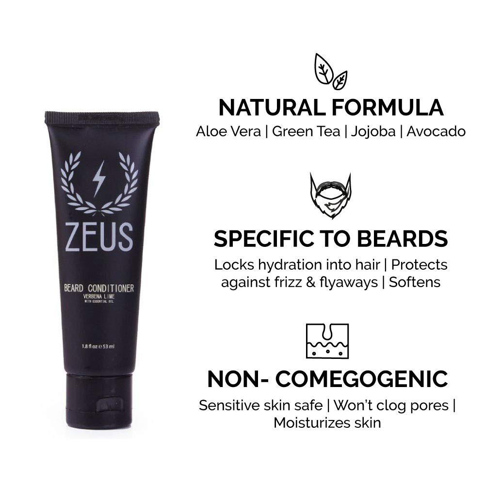 ZEUS Essential Travel Sized Beard Oil Set, Starter Kit, Cleans, Conditions, Moisturizing, Tames Hair, Aides Itchy Skin - Sandalwood