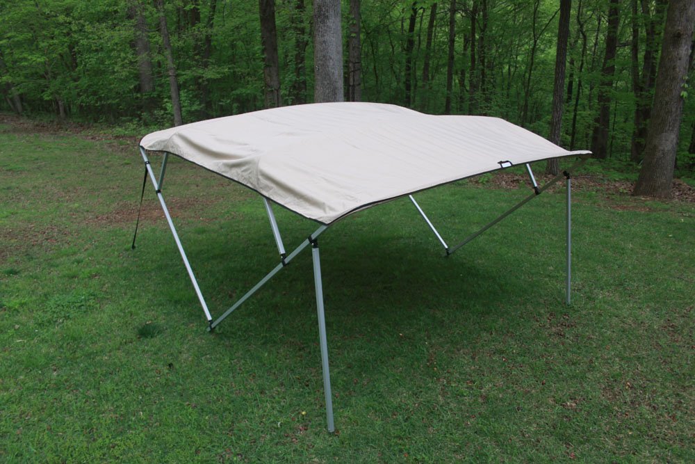 Vortex Direct Tan/Beige Square Tube Frame 4 Bow Bimini Top, 10' Long, 91"-96" Wide, 54" Tall