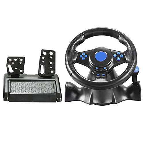 YUYIU 【Upgraded Racing Steering Wheel with Pedals/Paddles Shifter and Vibration for PS4/ PS3/ XBOX One/XBOX 360/Switch/Android/PC (Racing Wheel-BLUE) (Racing Wheel-BLUE)